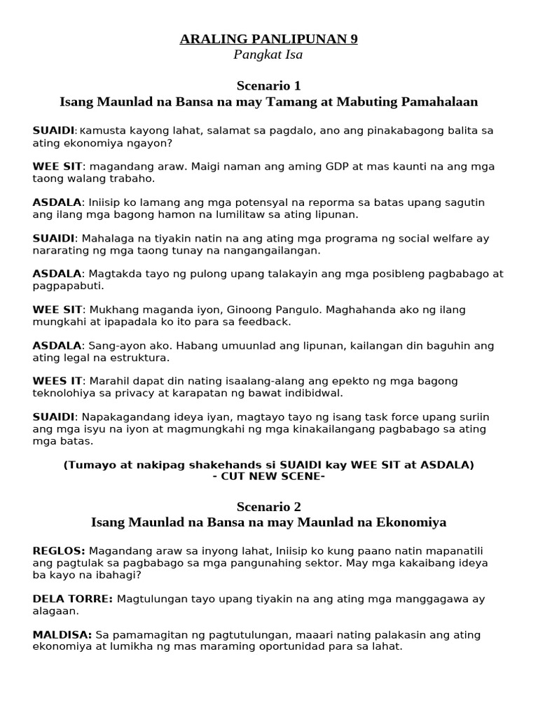 ARALING PANLIPUNAN 9 Pambansang Kaunlaran Script G1 | PDF