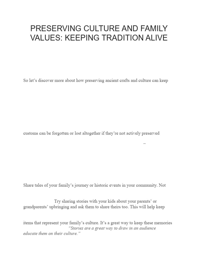 Preserve Family Culture and Traditions | PDF | Traditions | Knowledge