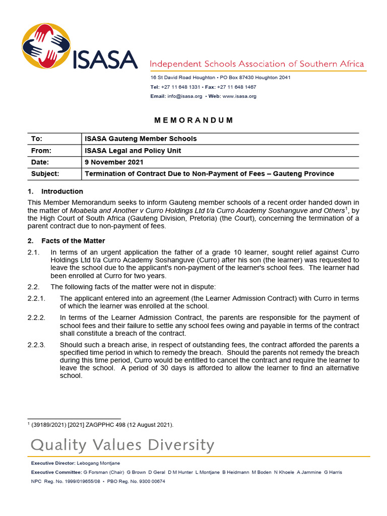 Curro Fee Non-Payment Ruling Insights | PDF | Best Interests | Justice