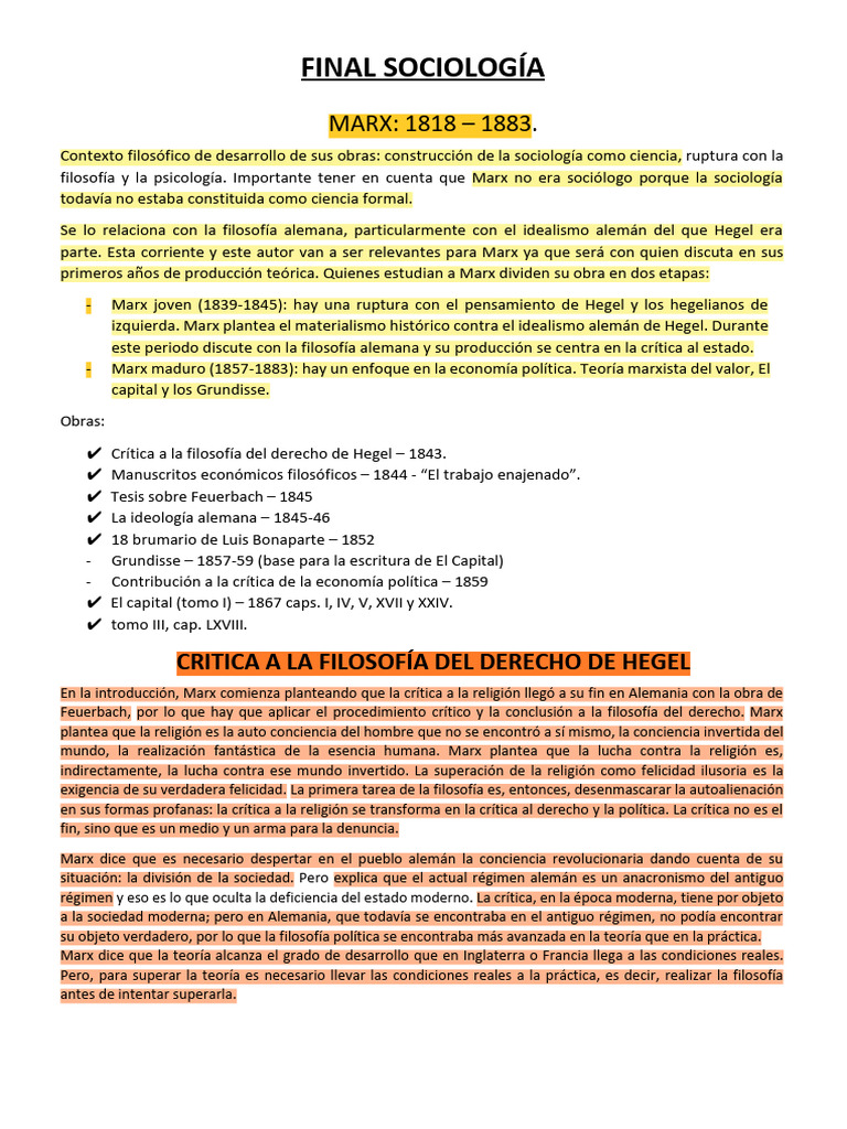 Resumen 01 | PDF | La teoría de la alienación de Marx | Karl Marx