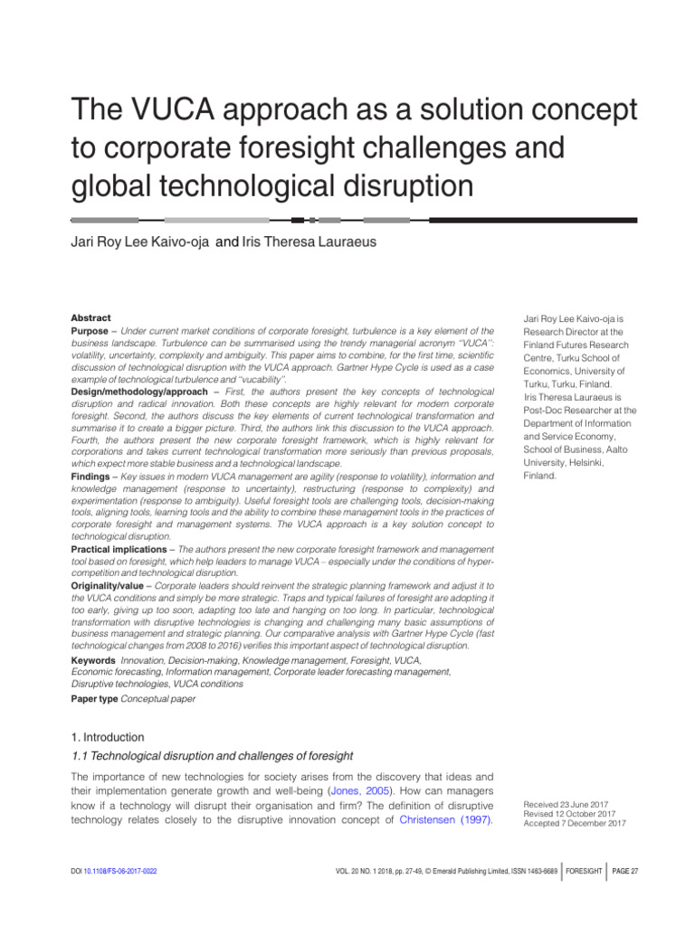 The VUCA Approach As A Solution Concept To Corporate Foresight Challenges and Global ...