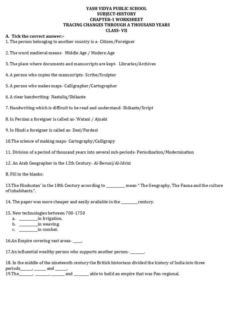 Class 7 History Chapter 1 Worksheet | PDF