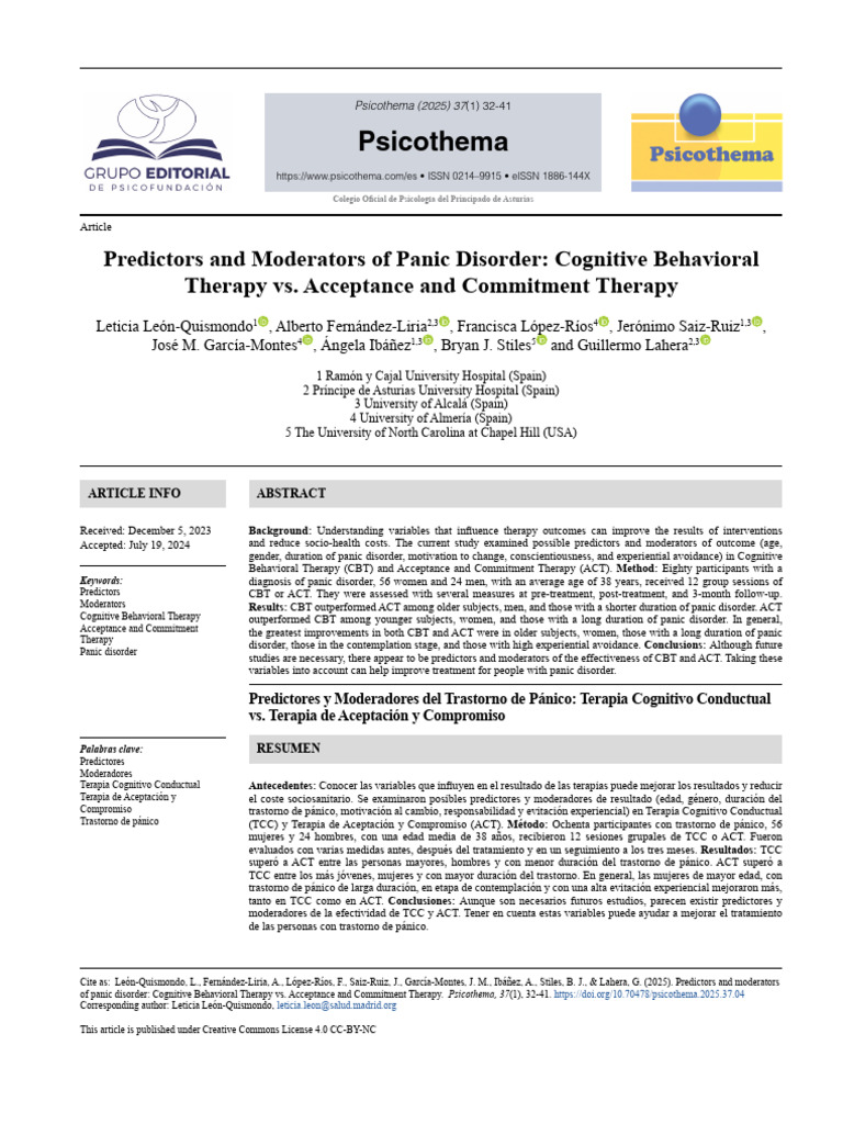 Psicothem A Panic Disorder | PDF | Cognitive Behavioral Therapy ...