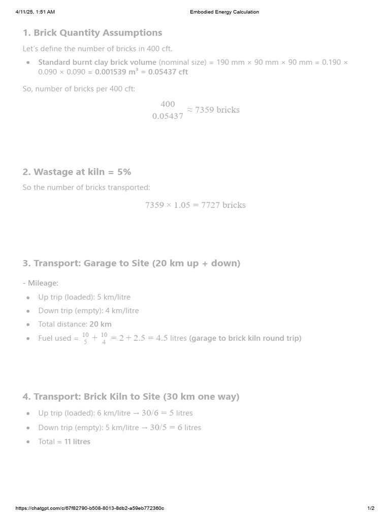 Embodied Energy Calculation | PDF | Brick | Diesel Engine