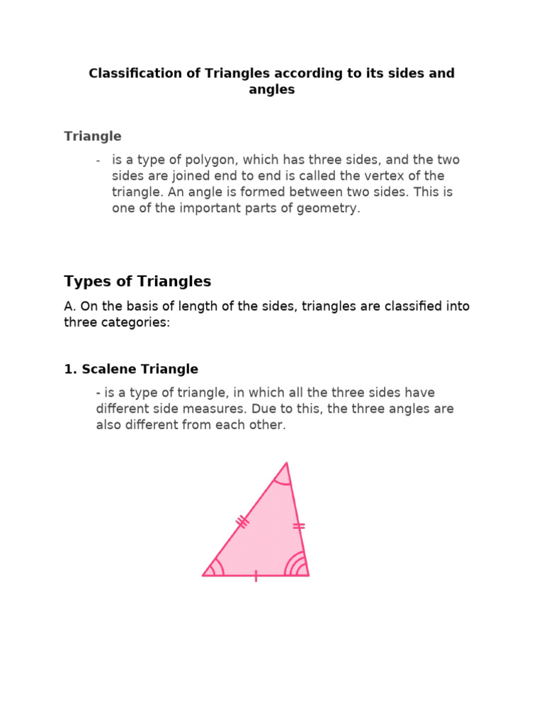 Classification of Triangles according to its sides and angles | PDF