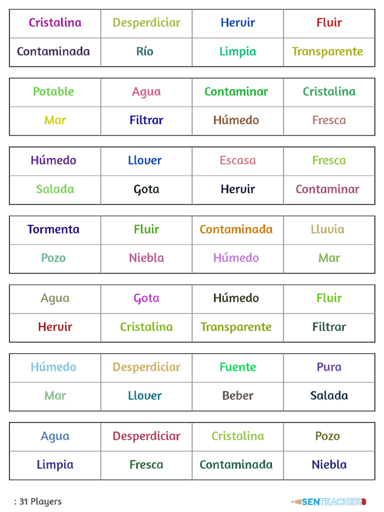 Bingo Sustantivos, Adjetivos y Verbos | PDF