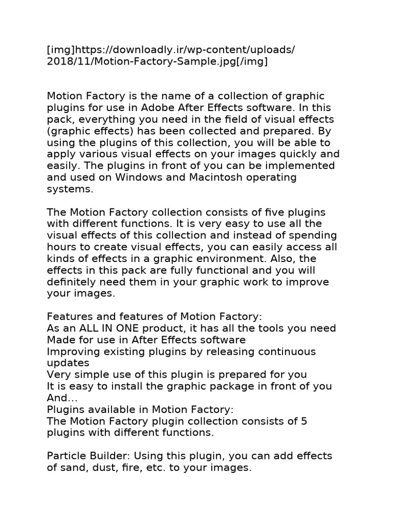 MOTION FACTORY PLUGINS AFTER EFFECTS | PDF | Software Development ...