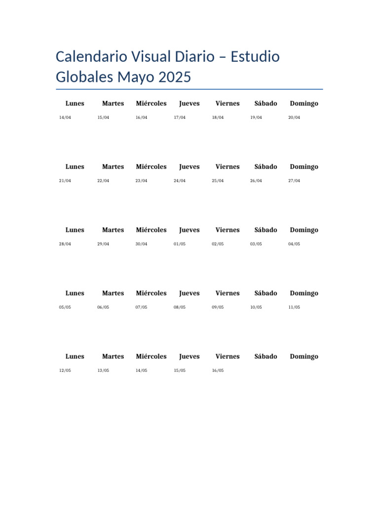 Calendario Visual Cuadricula Detallado | PDF