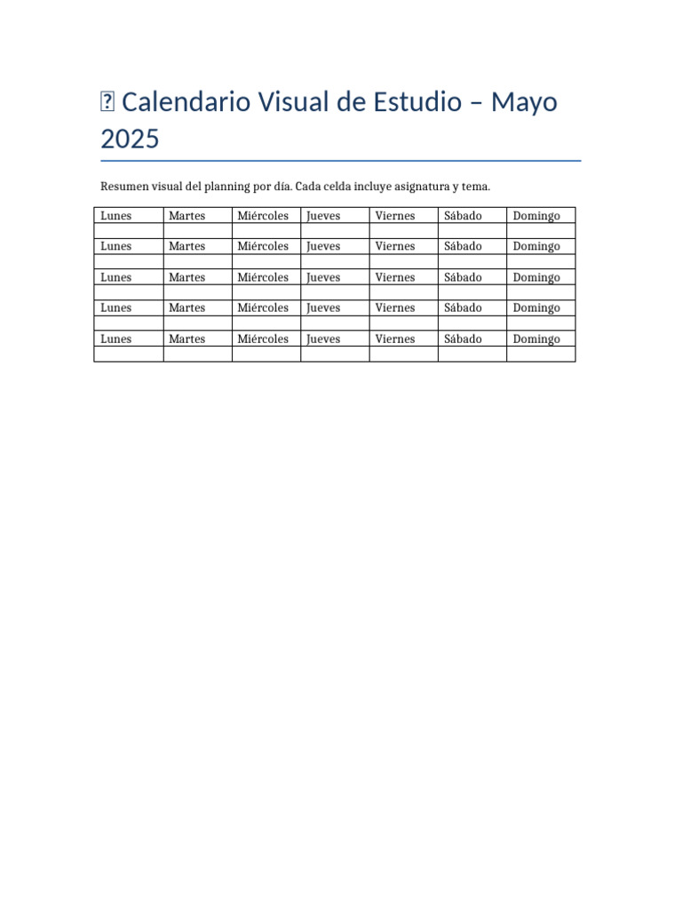 Calendario Visual Estudio Mayo | PDF