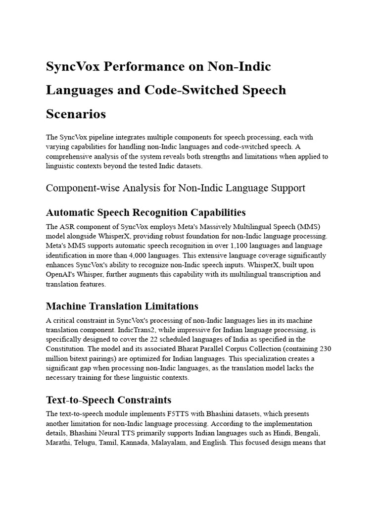 SyncVox Performance On Non-Indic Languages and Code-Switched Speech ...