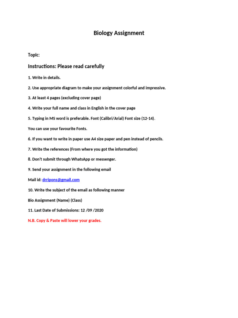 Biology Assignment Rules and Regulations | PDF