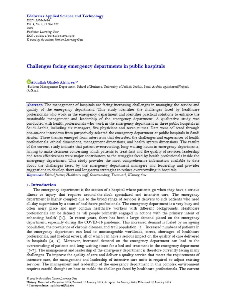 Challenges in Emergency Department Management | PDF | Emergency ...