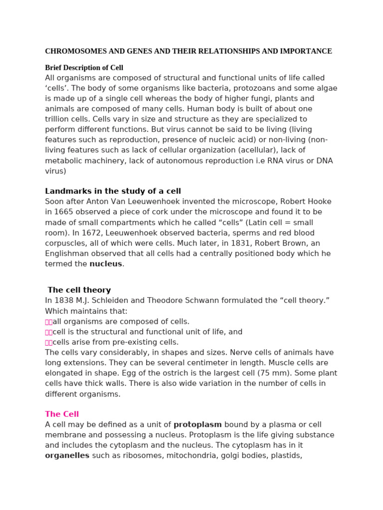Bio 101 Short Notes On Chromosomes and Genes | PDF | Gene | Dna
