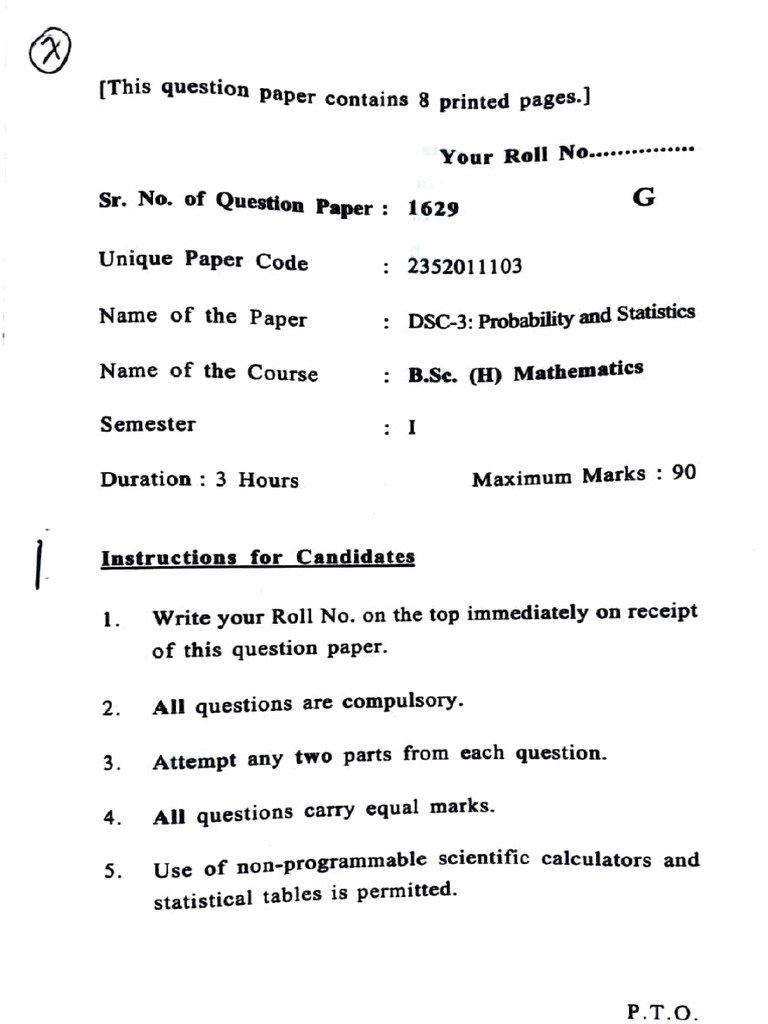 PYQ - Probability and Statistics 2023-2024 | PDF | Probability Density Function | Probability ...