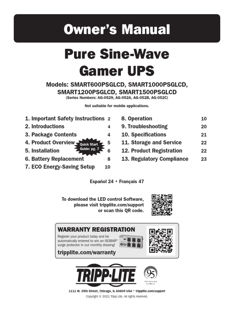 Tripp Lite Owners Manual 912628 | PDF | Rechargeable Battery | Usb