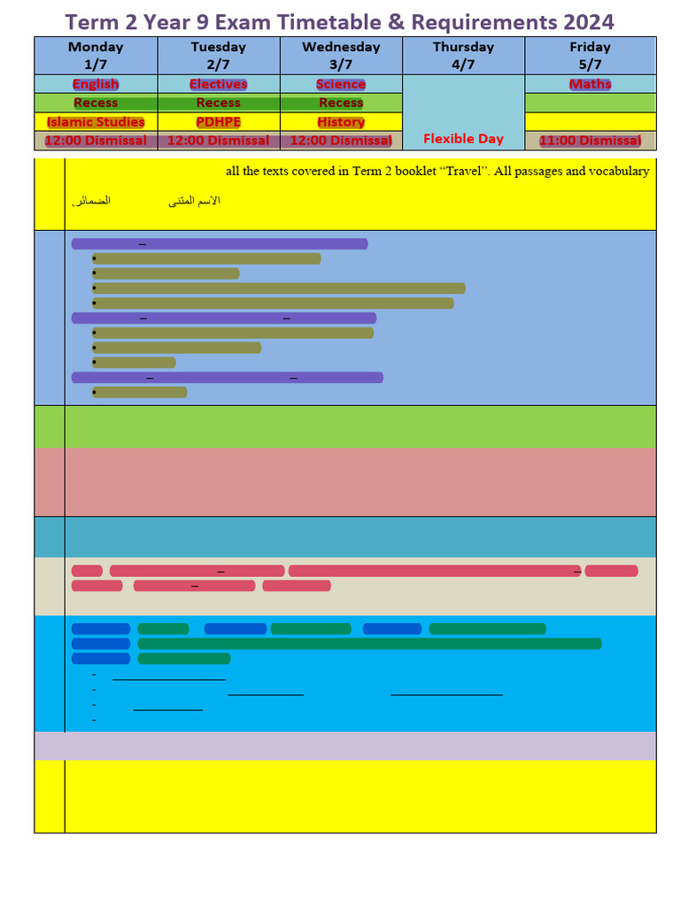 Term 2 Exam Timetable & Requirement 9 | PDF