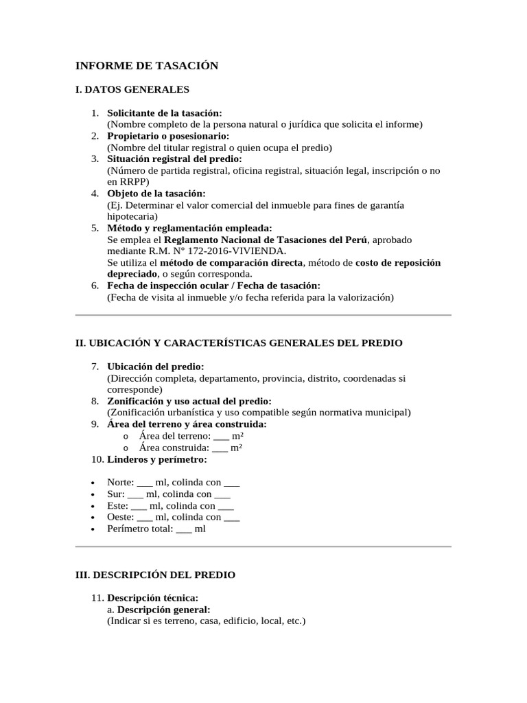 Informe de Tasación Plantilla | PDF | Valoración (Finanzas) | Zonificación