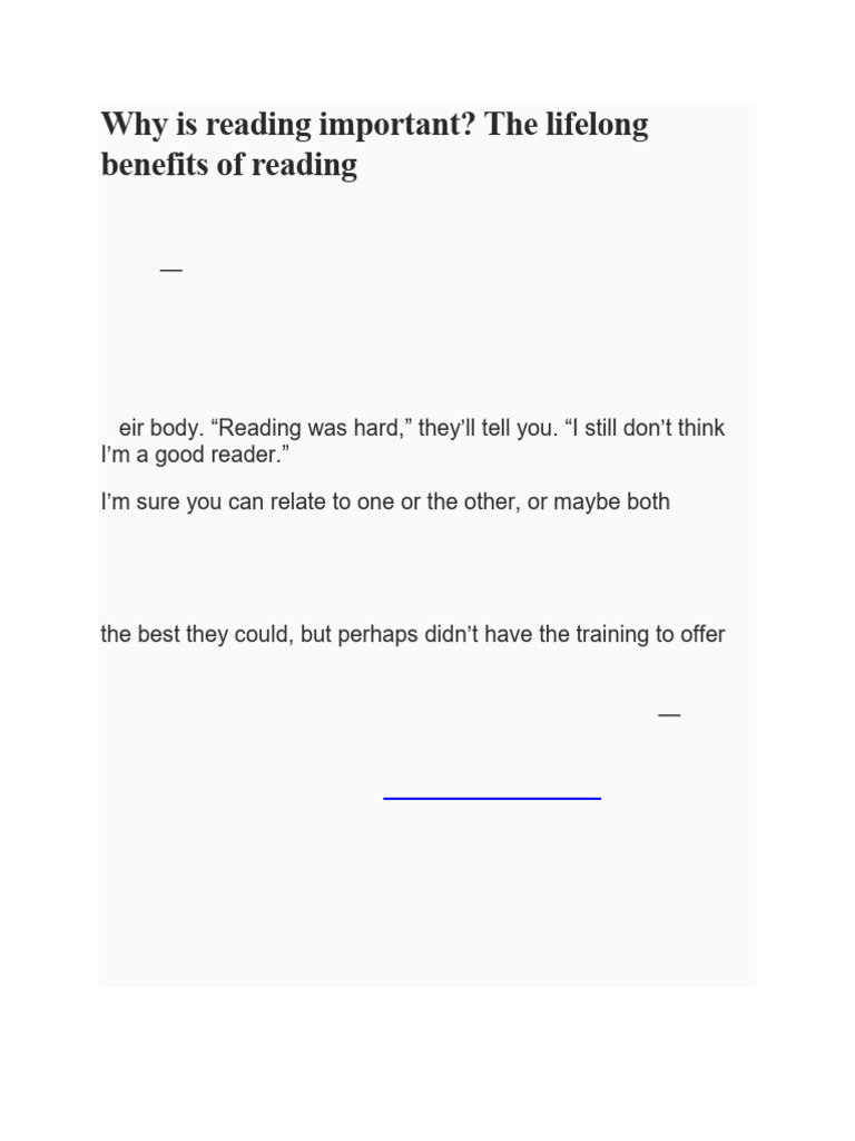 Lifelong Benefits of Reading Explained | PDF | Reading Comprehension ...