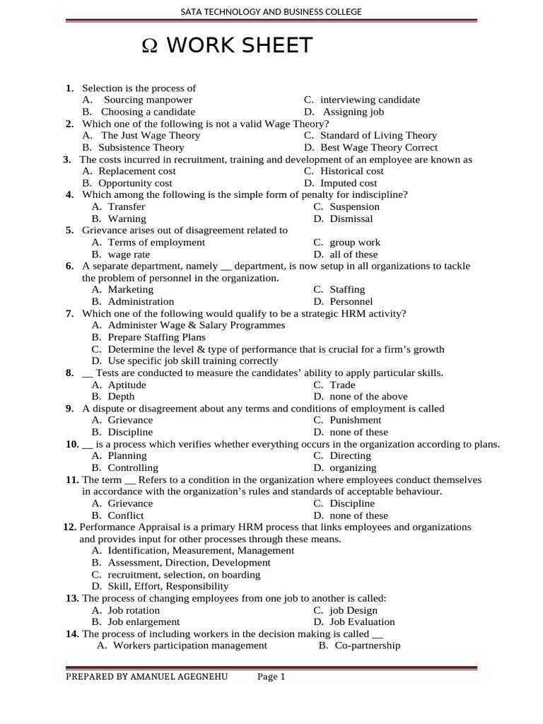 HRM Concepts and Practices Worksheet | PDF | Human Resource Management ...