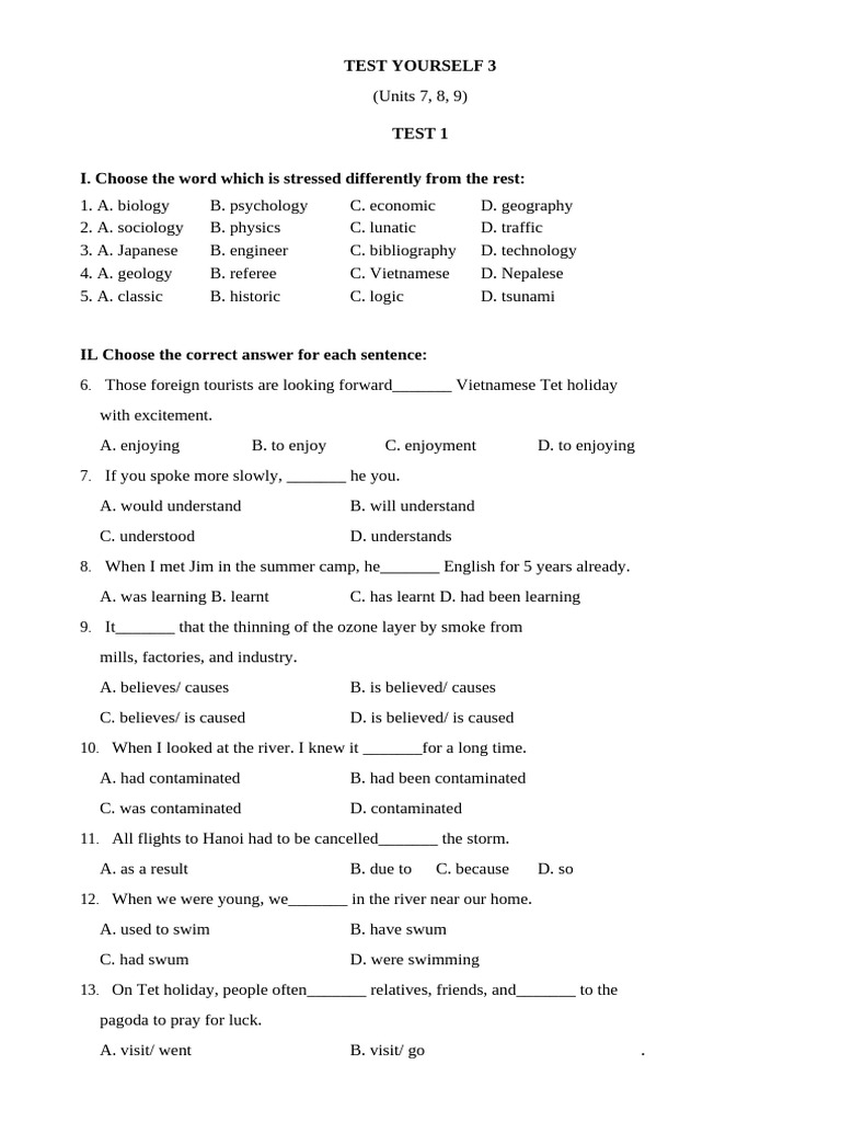 Ôn giữa kỳ II (l8) - 2 (TEST YOURSELF 3) | PDF | New Zealand | Noise