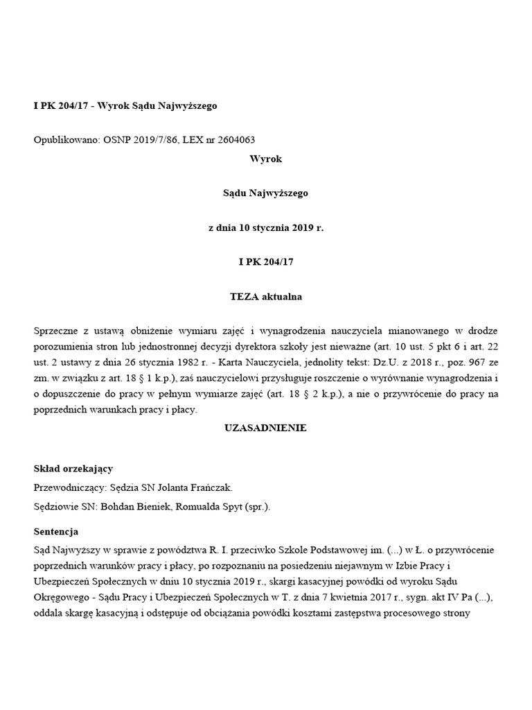 I PK 204 17 Wyrok Sadu Najwyzszego Lex | PDF