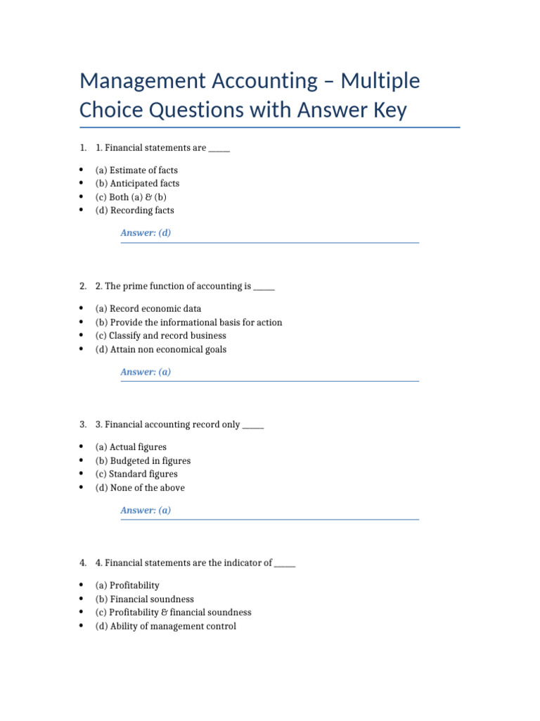 Management Accounting MCQ Answers | PDF | Income Statement | Expense