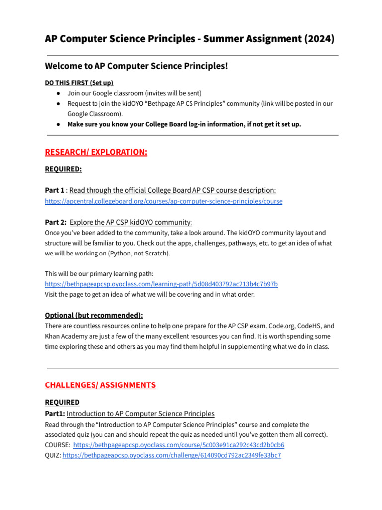 AP Computer Science Principles Summer 2024 | PDF | Computer Programming ...