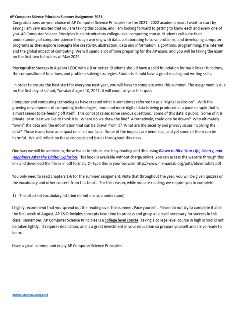 AP CSP SummerAssignment2021 | PDF | Data Compression | Encryption