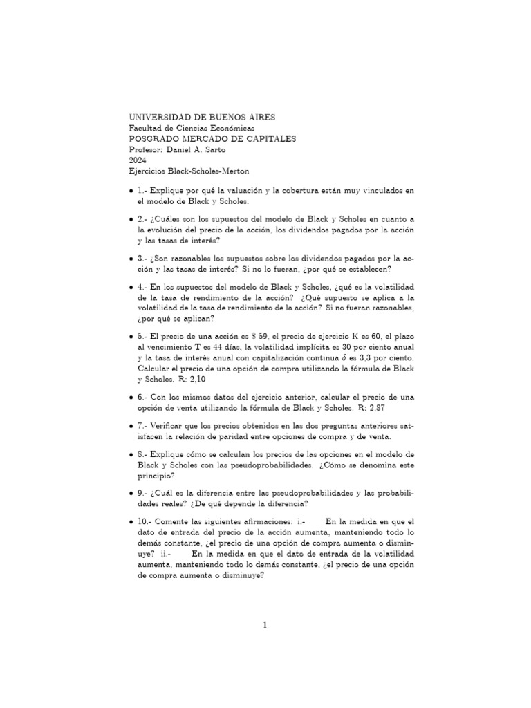 Guia Black Sholes | PDF | Opción (Finanzas) | Economias