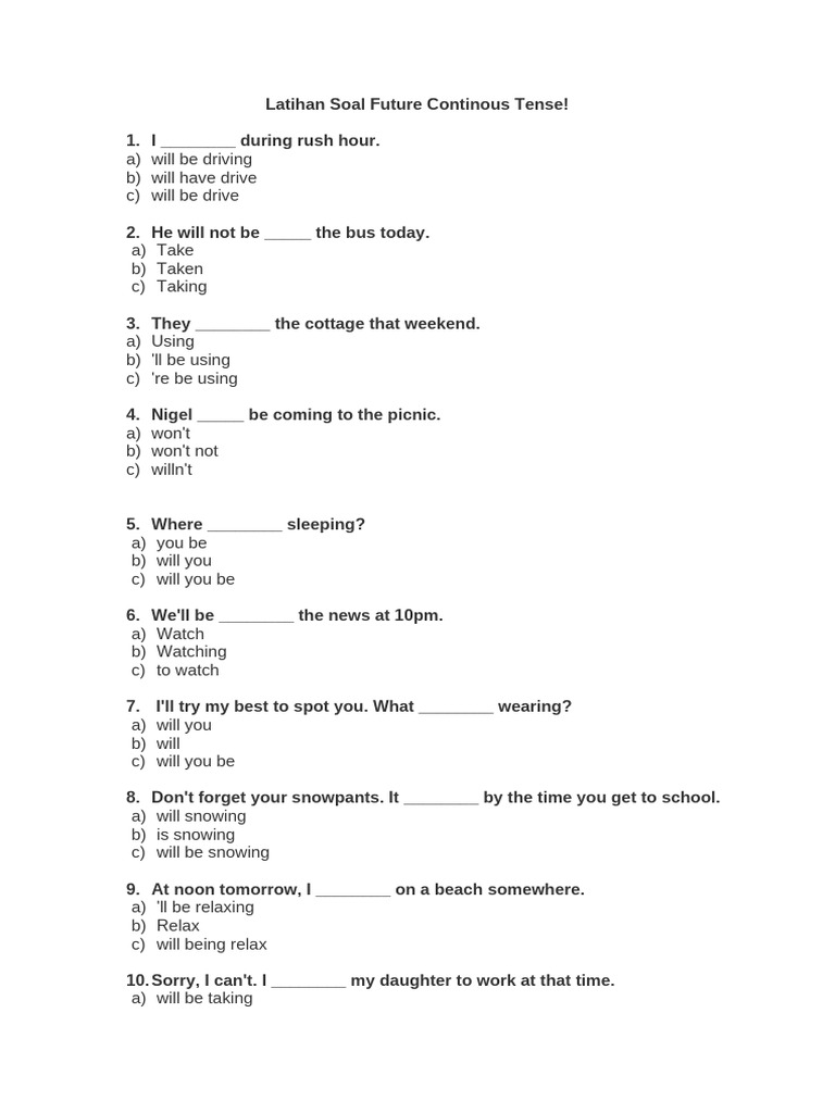 Latihan Soal Future Continous Tense | PDF