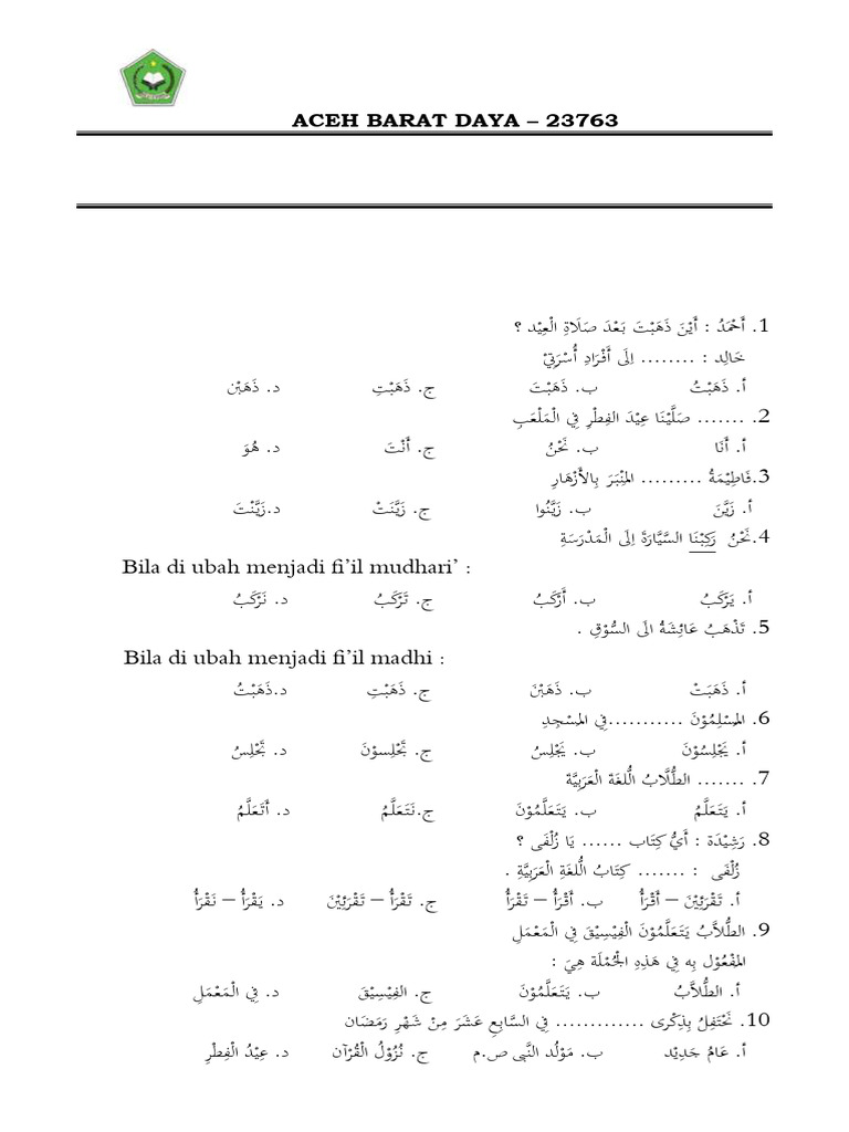 Soal Bahasa Arab Kls Ix | PDF