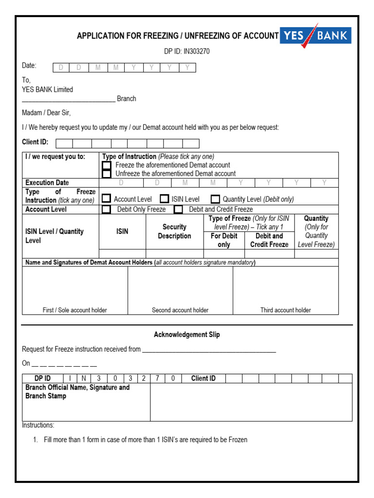 Application For Freezing and Unfreezing 29oct PDF | PDF