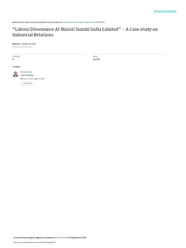 LabourDissonanceAtMarutiSuzukiIndiaLimited PHP | PDF | Motor Vehicle | Car