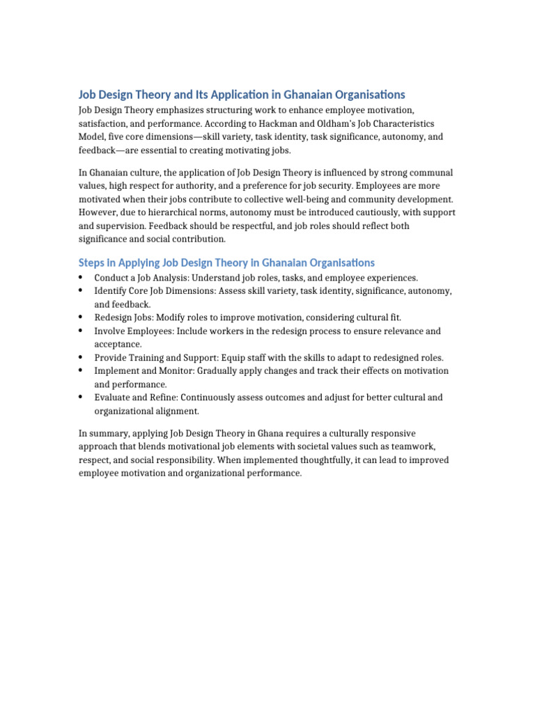 Job Design Theory Assignment Ghana | PDF