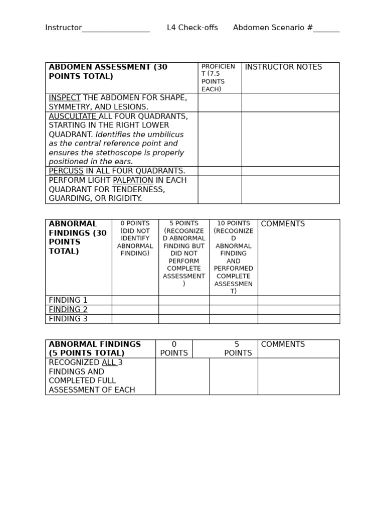 Abdomen Assessment Rubric (1) | PDF
