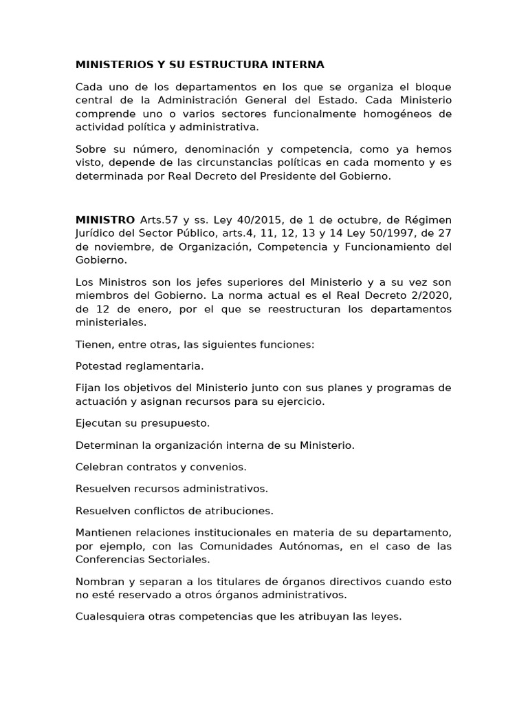 Estructura y Funciones de Ministerios | PDF | Ministerio (Departamento ...