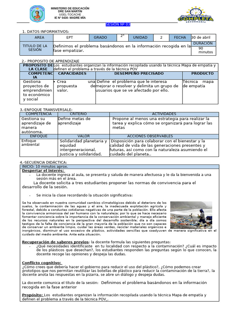 Sesion 4 Unidad 2 Ept 2° | PDF | Maestros | El plastico