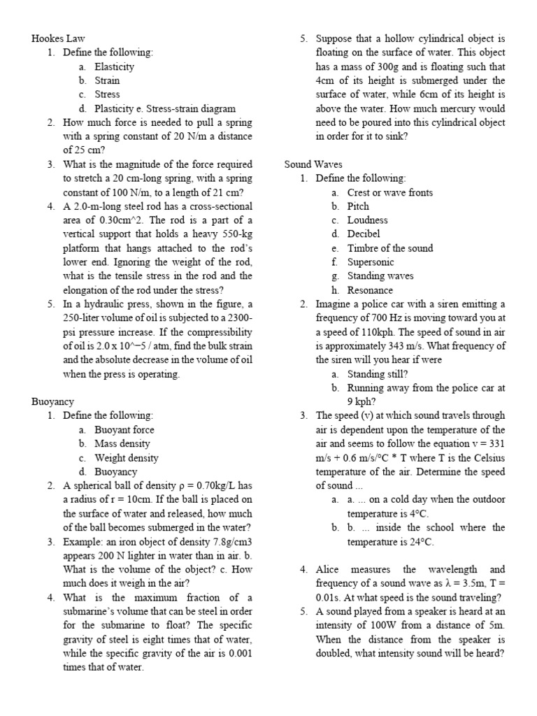 Physics 1-Merged IV. Questions Lab Practice Questions | PDF | Density | Buoyancy