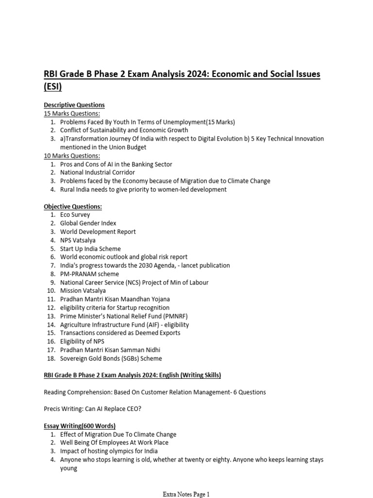 RBI Grade B Phase 2 Exam Analysis 2024 | PDF | Economies