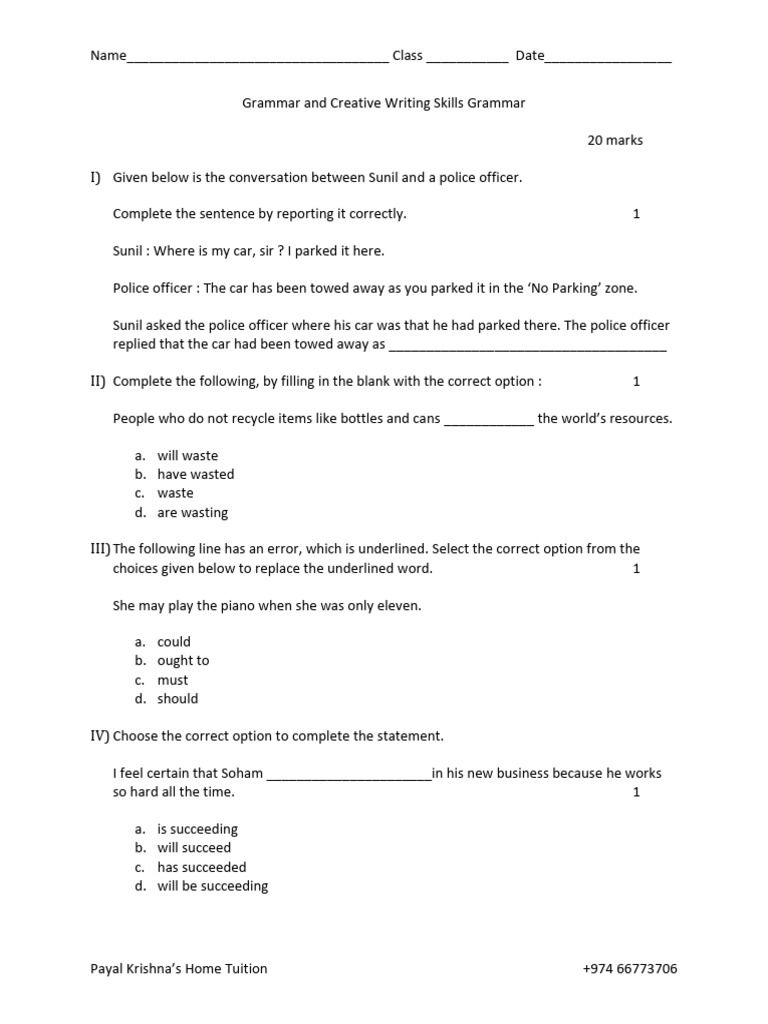 Grammar and Creative Writing Skills Grammar | PDF | Natural Environment ...