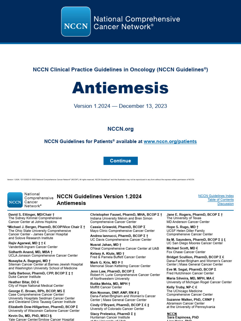 NCCN Guidelines Antiemesis | PDF | Chemotherapy | Nausea