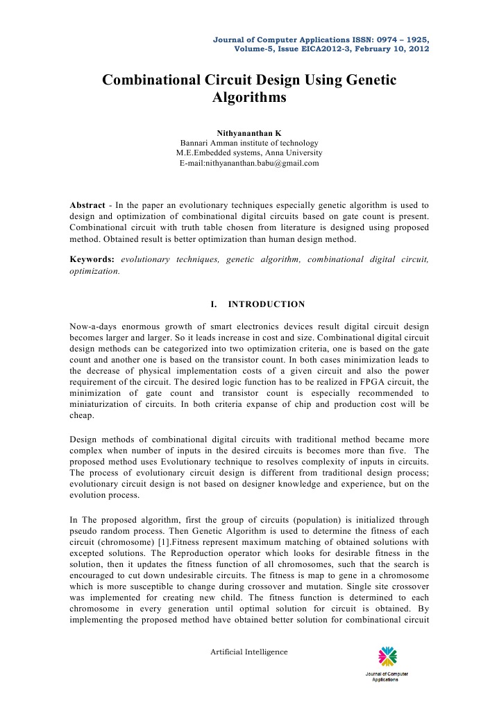 Combinational Circuit Design Using Genetic Algorithms | PDF | Genetic Algorithm | Mathematical ...