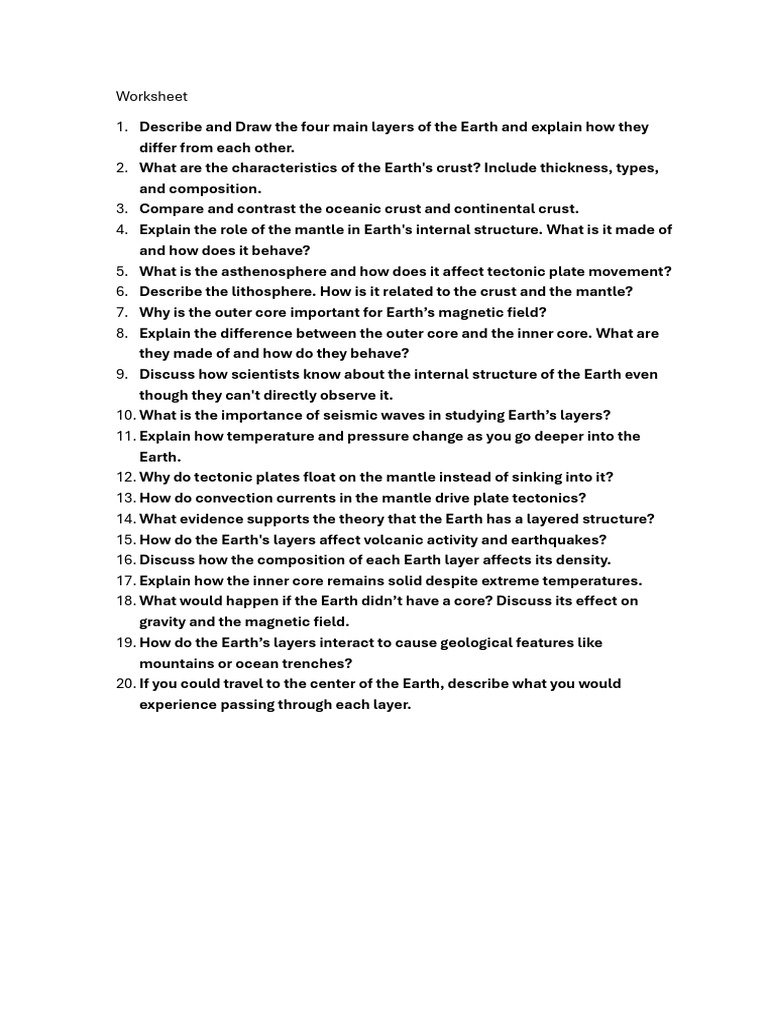 Worksheet Layers of Earth | PDF