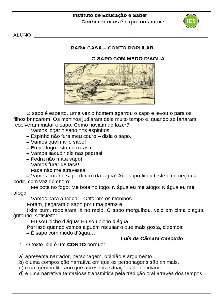 0402 Conto Popular o Sapo | PDF | Contos | Narrativa