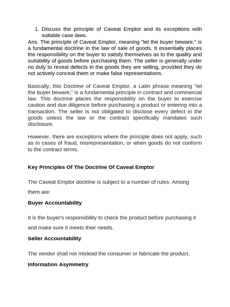 Caveat Emptor: Principles and Exceptions | PDF | Legal Concepts | Civil ...