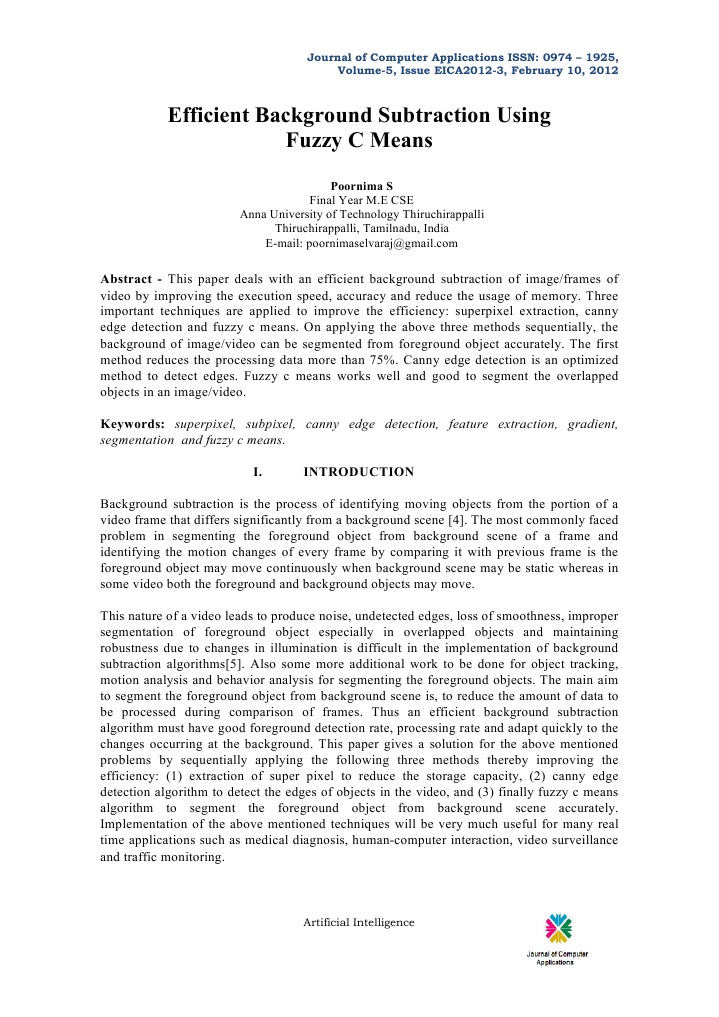 Efficient Background Subtraction Using Fuzzy C Means | PDF | Image Segmentation | Vision