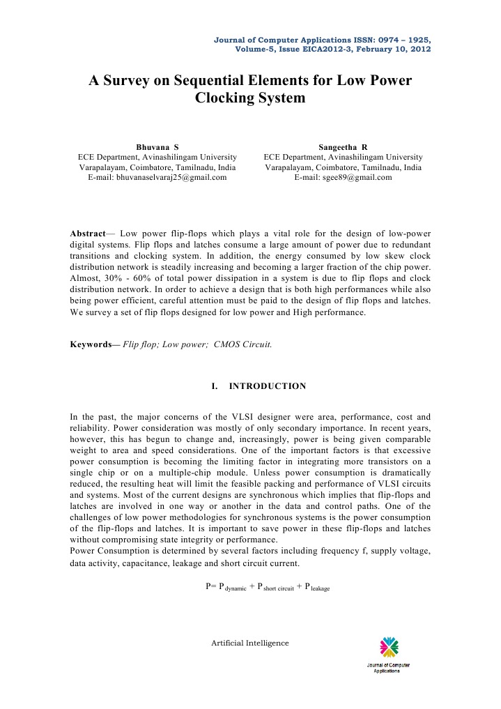 A Survey On Sequential Elements For Low Power Clocking System | PDF | Electrical Circuits ...