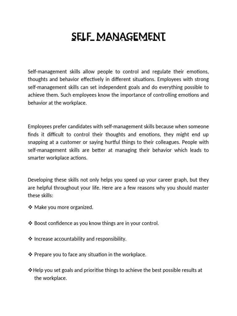 Self Management Project | PDF