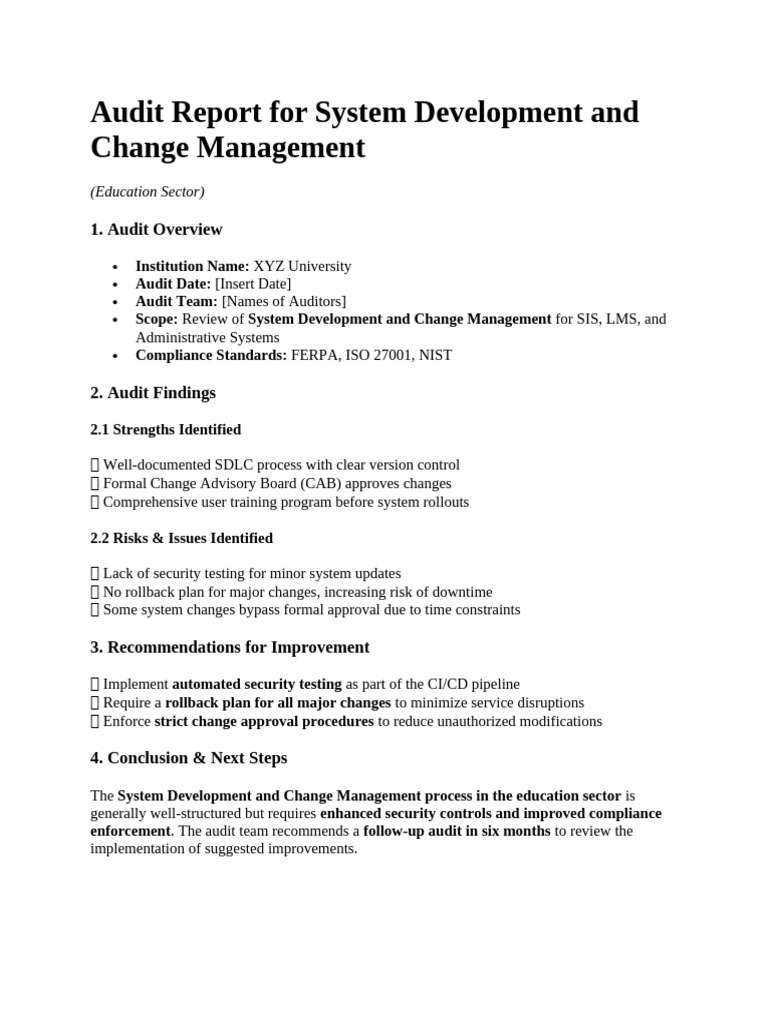 Change Management Audit Report: Education Sector | PDF