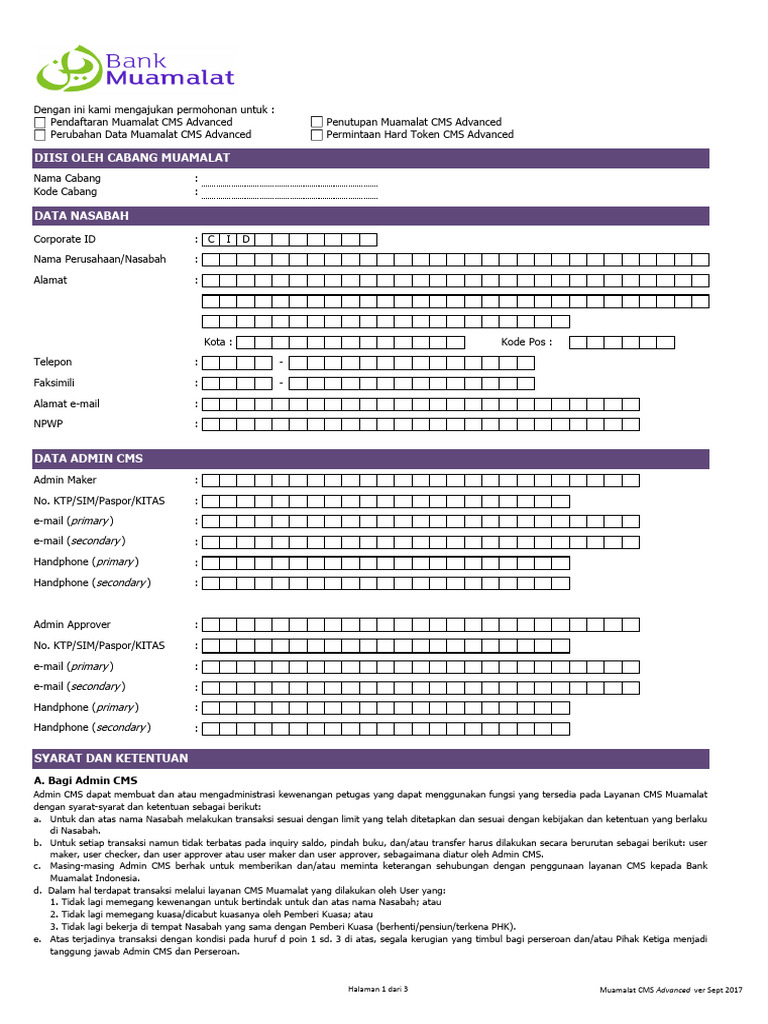 Formulir Pendaftaran CMS A | PDF